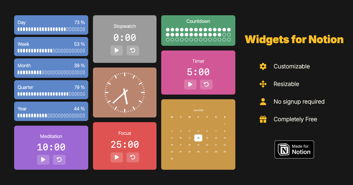 Free Notion Widgets | Customizable & Minimalist